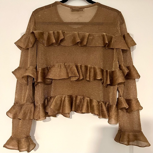 Zara | Tops | Zara Metallic Bronzegold Frill Blouse | Poshmark
